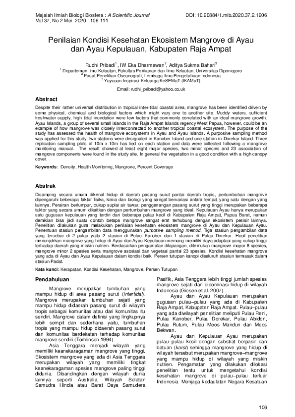(PDF) Penilaian Kondisi Kesehatan Ekosistem Mangrove di Ayau dan Ayau ...