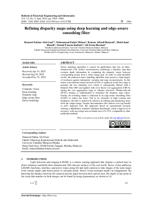 (PDF) Refining disparity maps using deep learning and edge-aware smoothing filter