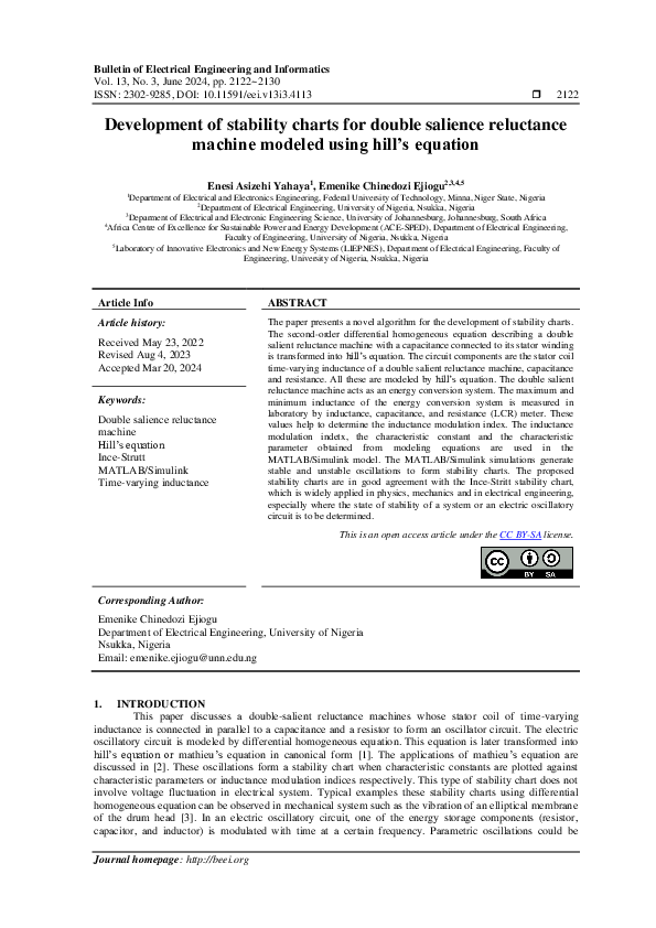 Development of stability charts for double salience reluctance machine ...