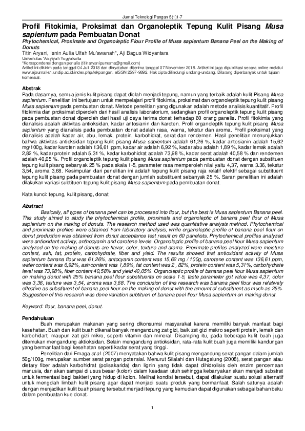 (PDF) Profil Fitokimia, Proksimat dan Organoleptik Tepung Kulit Pisang ...