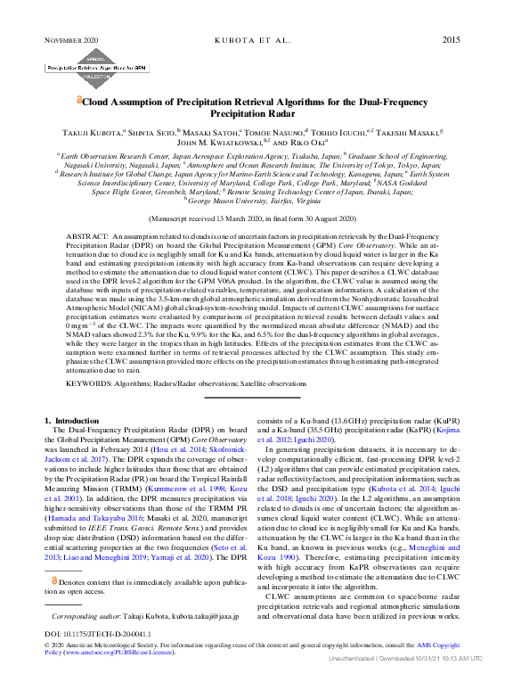 (PDF) Cloud Assumption of Precipitation Retrieval Algorithms for the Dual-Frequency ...