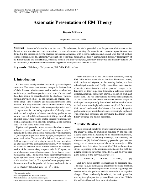 (PDF) Axiomatic Presentation of EM Theory