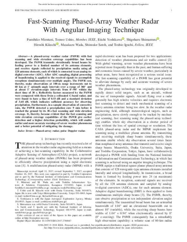 (PDF) Fast-Scanning Phased-Array Weather Radar With Angular Imaging Technique