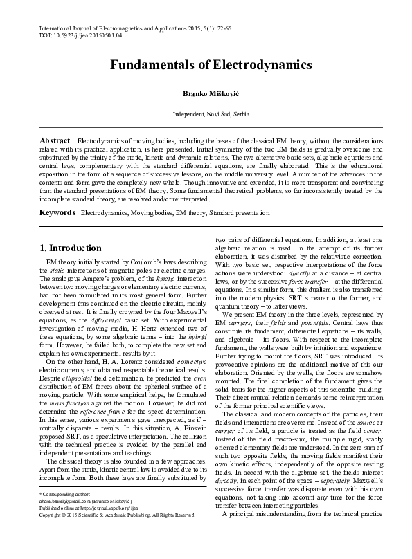 (PDF) Fundamentals of Electrodynamics Essential Overview of EM Theory