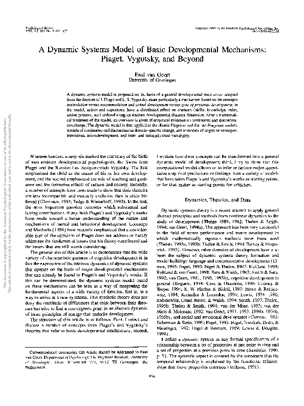 (PDF) A dynamic systems model of basic developmental mechanisms: Piaget ...