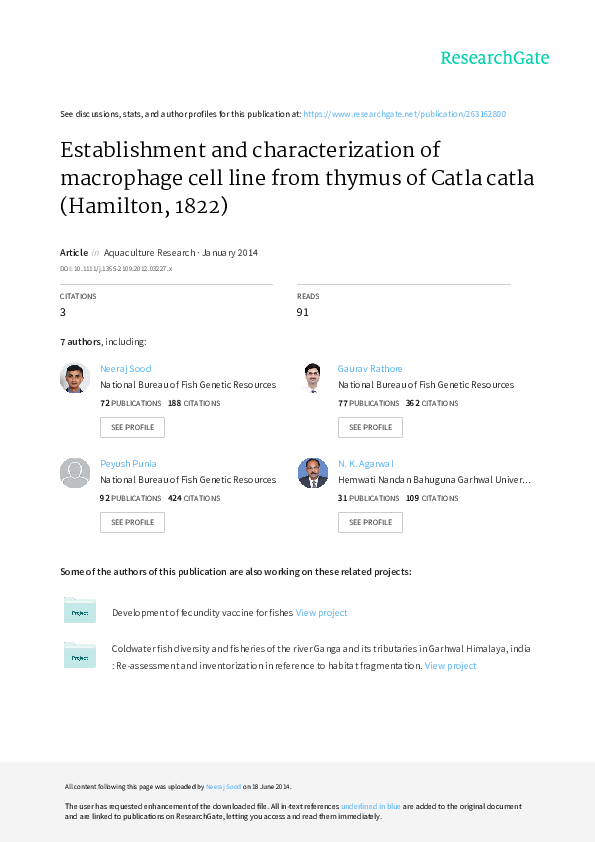 (PDF) Establishment and characterization of macrophage cell line from ...