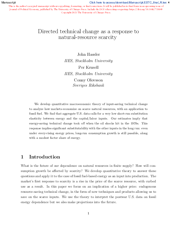 (PDF) Directed Technical Change as a Response to Natural Resource Scarcity