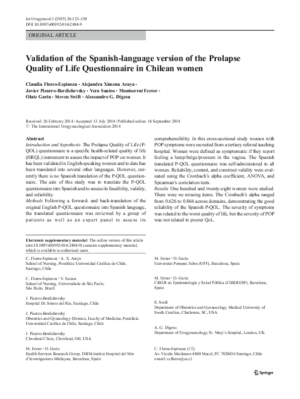 (PDF) Validation of the Spanish-language version of the Prolapse ...