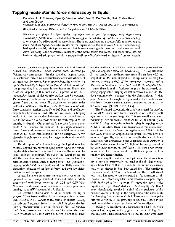 (PDF) Tapping mode atomic force microscopy in liquid