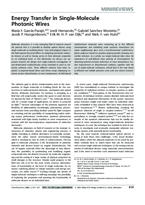 (PDF) Energy Transfer in Single-Molecule Photonic Wires | Niek Van Hulst - Academia.edu