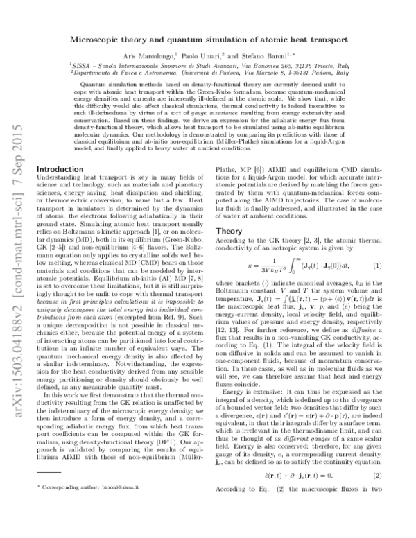 (PDF) Microscopic theory and ab initio simulation of atomic heat transport