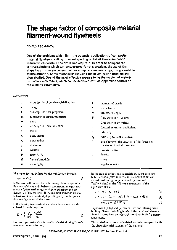 (PDF) The shape factor of composite material filament-wound flywheels