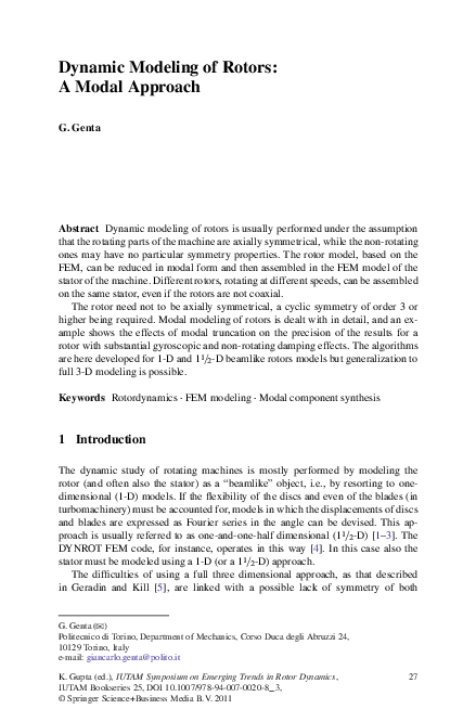 (PDF) Dynamic Modeling of Rotors: A Modal Approach