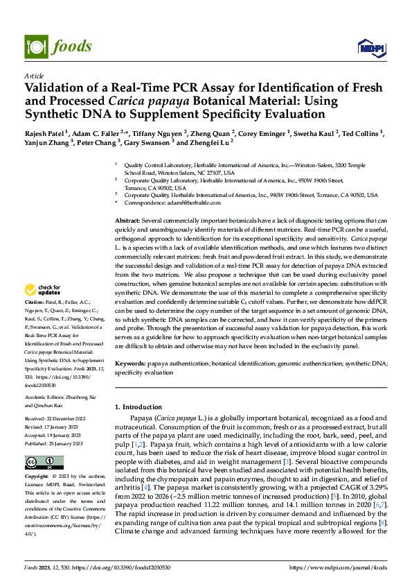 (PDF) Validation of a Real-Time PCR Assay for Identification of Fresh and Processed Carica ...