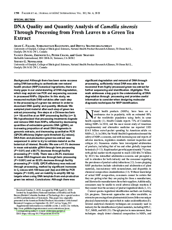 (PDF) DNA Quality and Quantity Analysis of Camellia sinensis Through ...