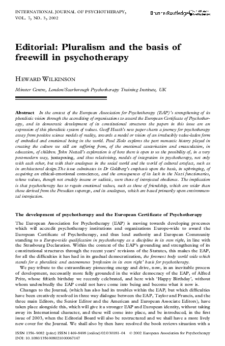 (PDF) Pluralism and the basis of freewill in psychotherapy