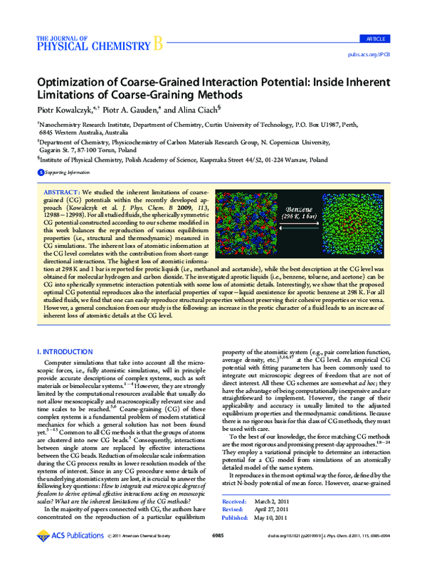 Pdf Optimization Of Coarse Grained Interaction Potential Inside Inherent Limitations Of