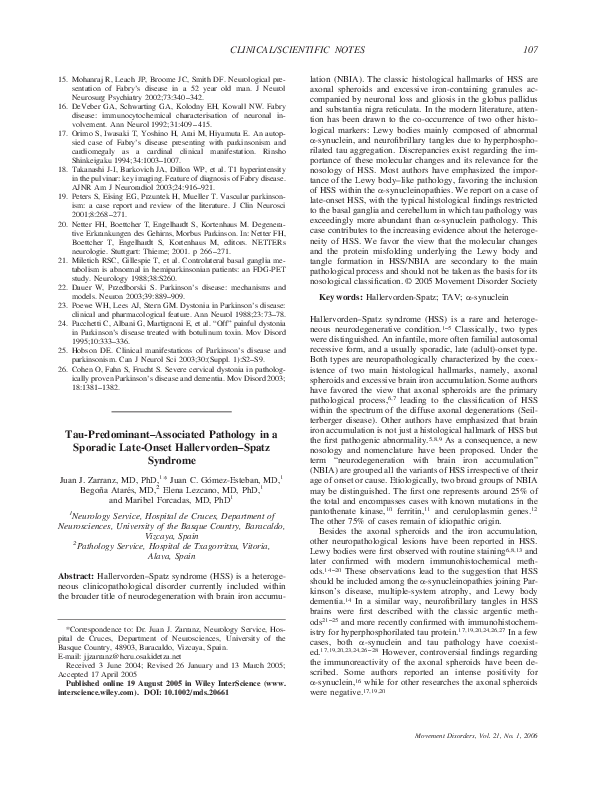 (PDF) Tau-predominant-associated pathology in a sporadic late-onset Hallervorden-Spatz syndrome