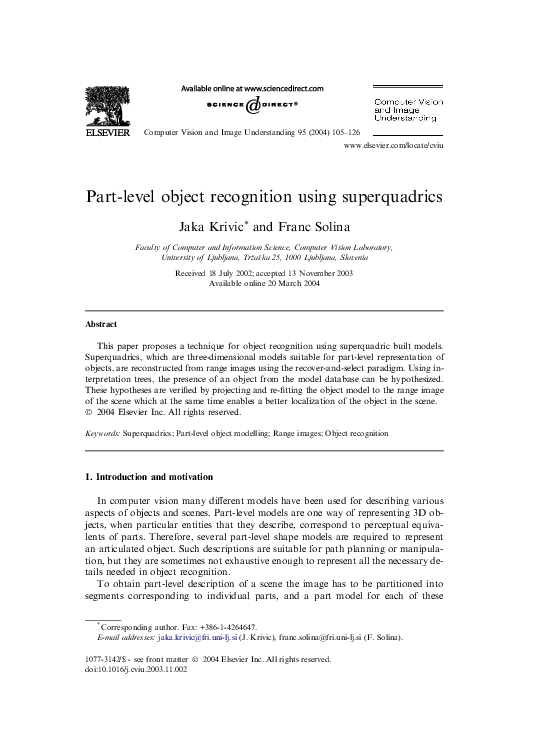 (PDF) Part-level object recognition using superquadrics | Franc Solina - Academia.edu