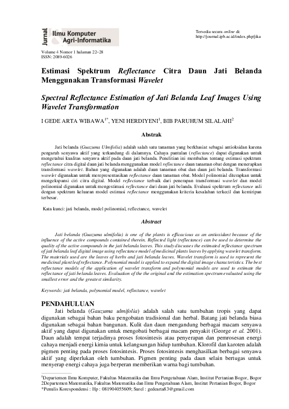 (PDF) Estimasi Spektrum Reflectance Citra Daun Jati Belanda Menggunakan ...