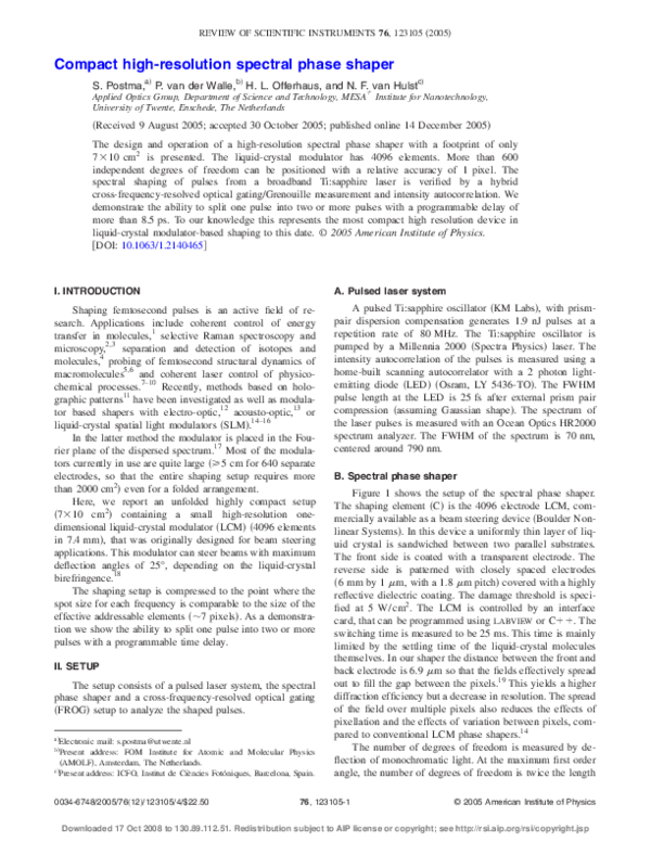 (PDF) Compact high-resolution spectral phase shaper