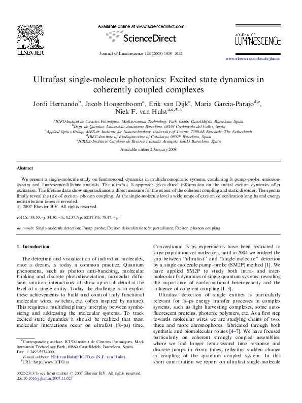 (PDF) Ultrafast single-molecule photonics: Excited state dynamics in coherently coupled complexes