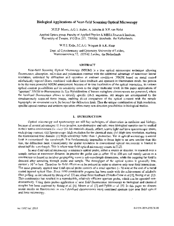 (PDF) Biological applications of near-field scanning optical microscopy