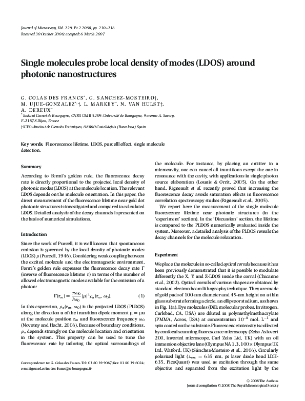 (PDF) Single molecules probe local density of modes (LDOS) around ...