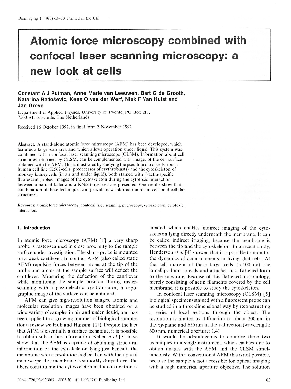 (PDF) Atomic force microscopy combined with confocal laser scanning microscopy: A new look at cells