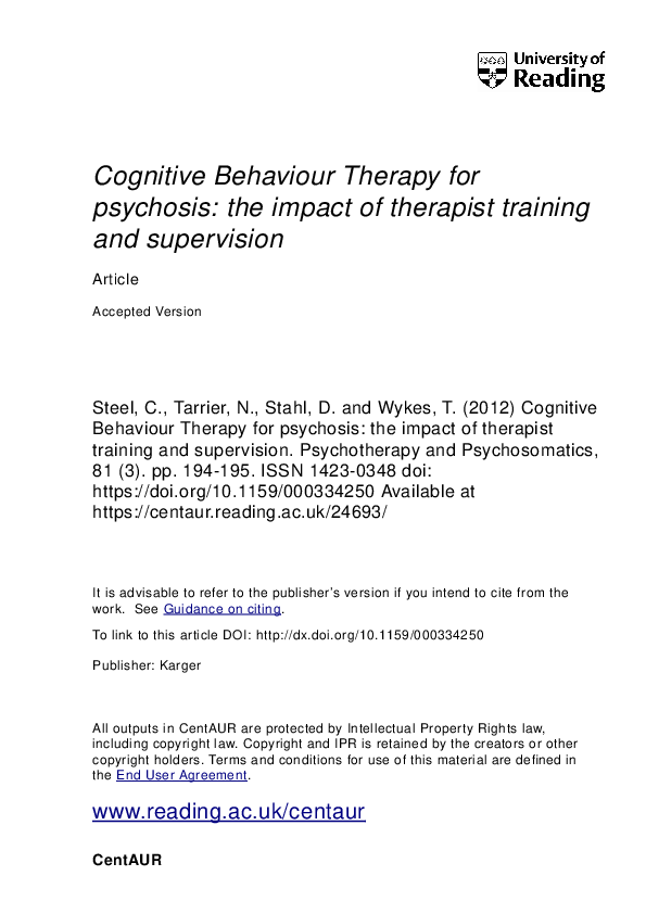 (PDF) Cognitive Behaviour Therapy for Psychosis: The Impact of Therapist Training and Supervision
