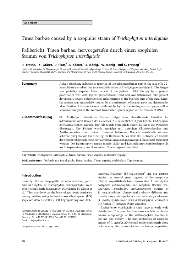 (PDF) Tinea barbae caused by a zoophilic strain of Trichophyton ...