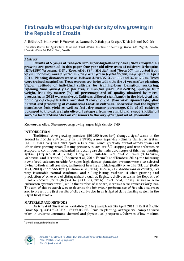 (PDF) First results with super-high-density olive growing in the ...