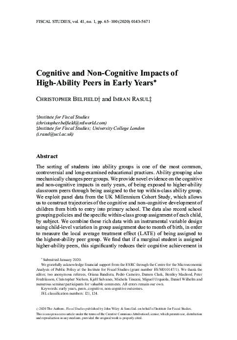 (PDF) Cognitive and Non-Cognitive Impacts of High-Ability Peers in ...