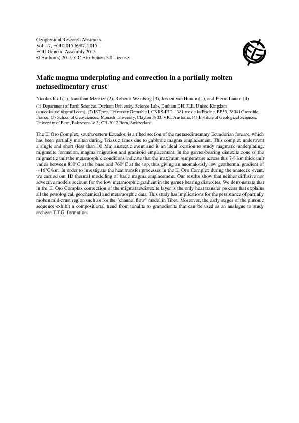 (PDF) Mafic magma underplating and convection in a partially molten ...