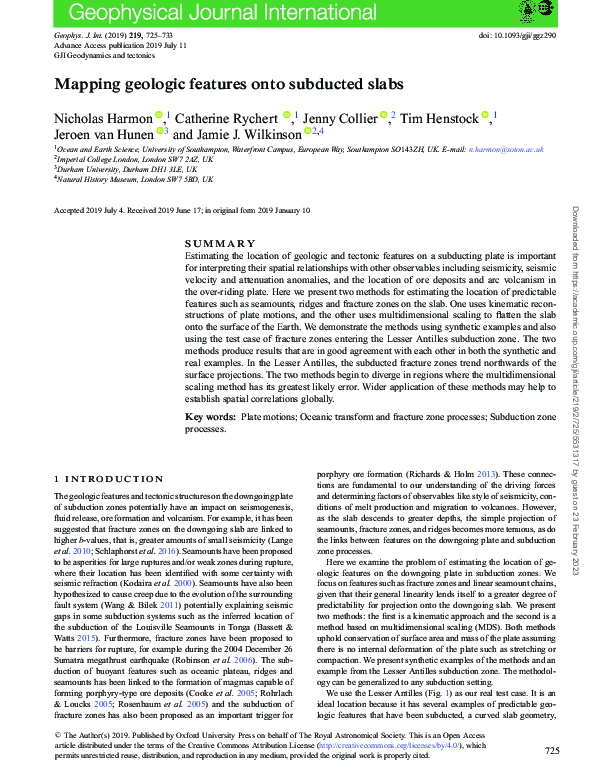 (PDF) Mapping geologic features onto subducted slabs | Jeroen van hunen - Academia.edu