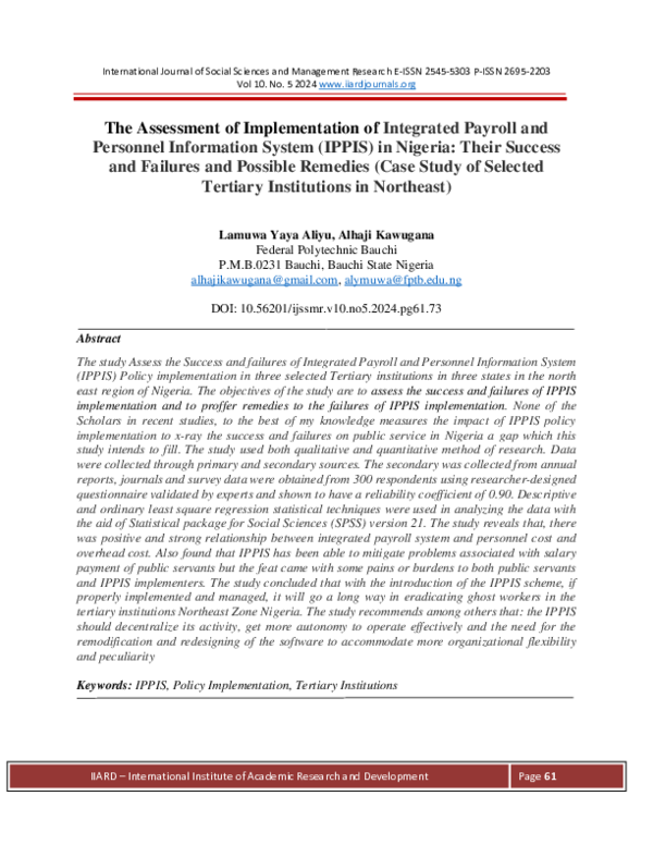 (PDF) The Assessment of Implementation of Integrated Payroll and ...