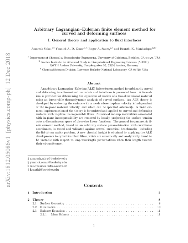 (PDF) Arbitrary Lagrangian--Eulerian finite element method for curved and deforming surfaces. I ...