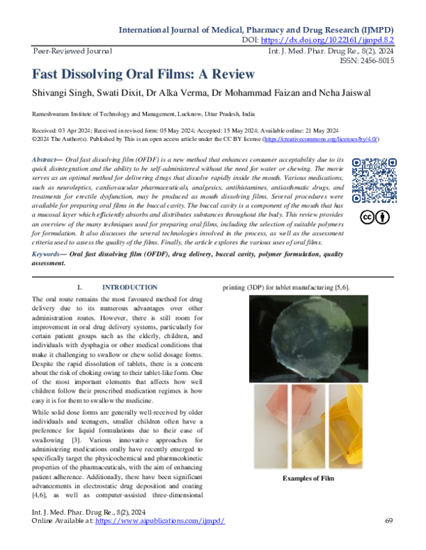 (PDF) Fast Dissolving Oral Films: A Review
