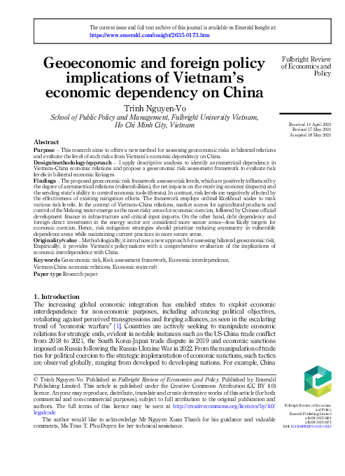(PDF) Geoeconomic and foreign policy implications of Vietnam's economic ...