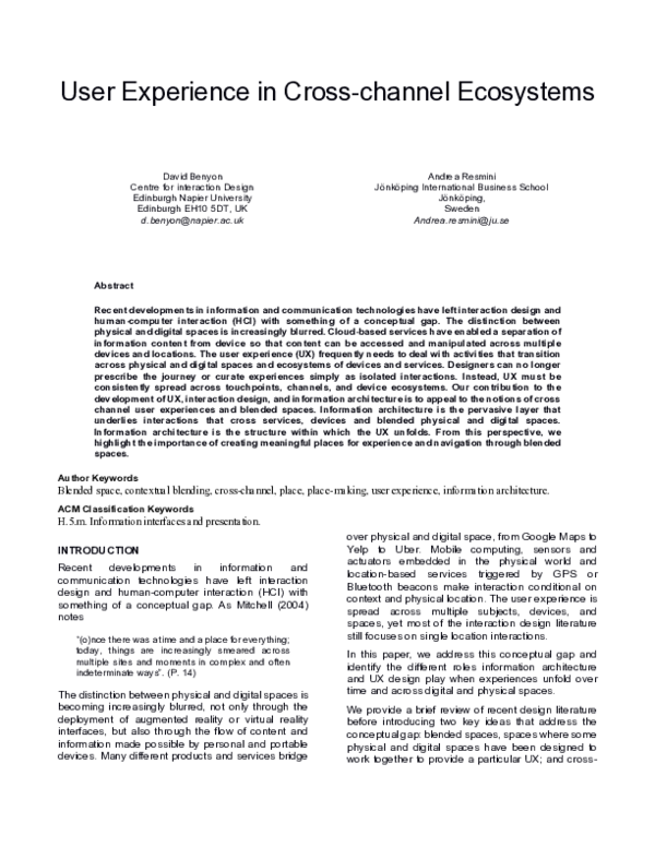 (PDF) User Experience in Cross-channel Ecosystems