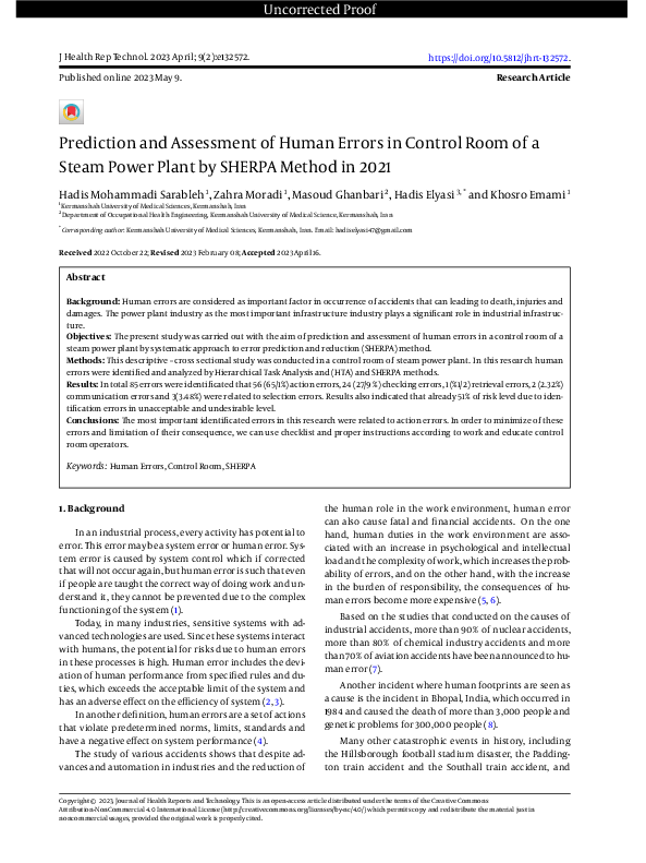 (PDF) Prediction and Assessment of Human Errors in Control Room of a ...