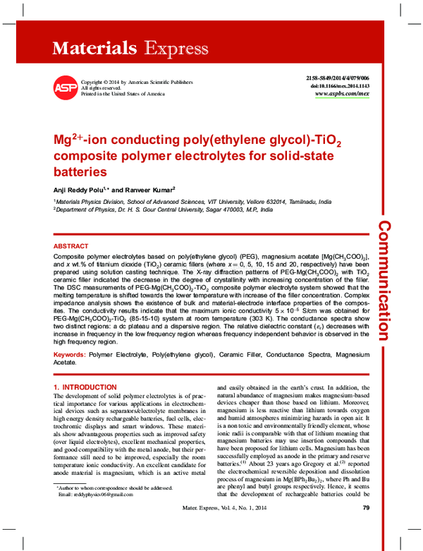 (PDF) Mg2+-ion conducting poly(ethylene glycol)-TiO2 composite polymer ...