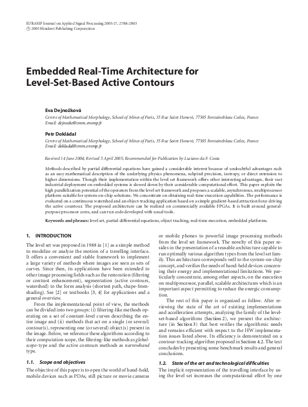 (PDF) Embedded Real-Time Architecture for Level-Set-Based Active Contours