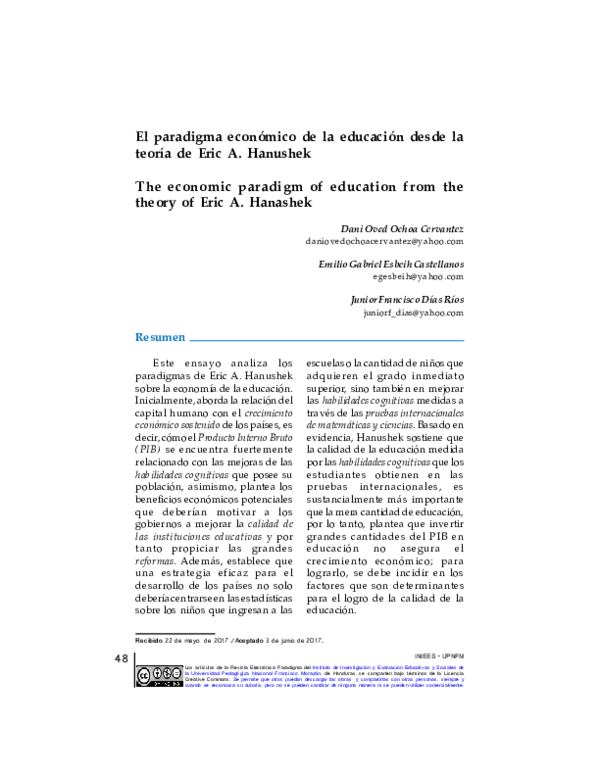 (PDF) El paradigma económico de la educación desde la teoría de Eric A ...