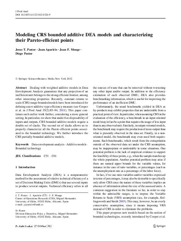 Modeling CRS bounded additive DEA models and characterizing their ...
