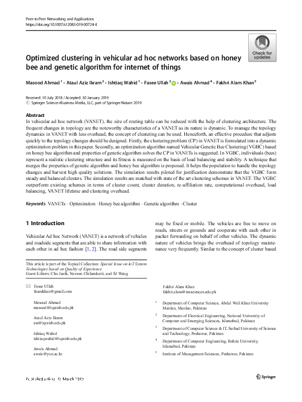 (PDF) VANET Clustering via Genetic Bee Optimization