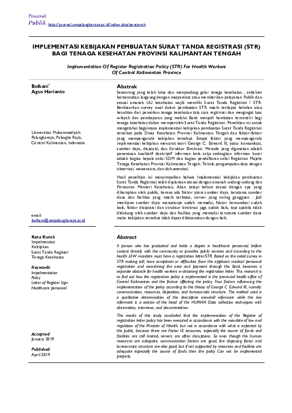 (PDF) Implementasi Kebijakan Pembuatan Surat Tanda Registrasi (STR ...