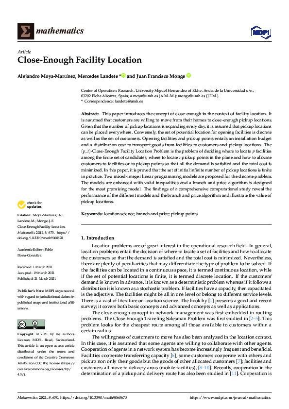 (PDF) Close-Enough Facility Location