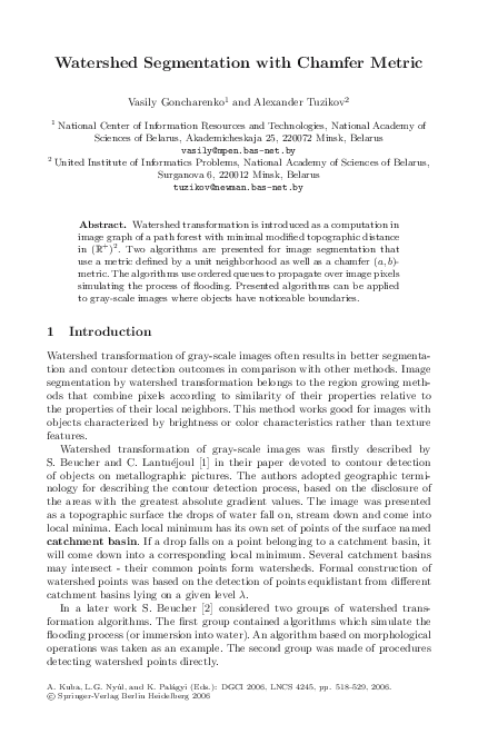 (PDF) Watershed Segmentation with Chamfer Metric