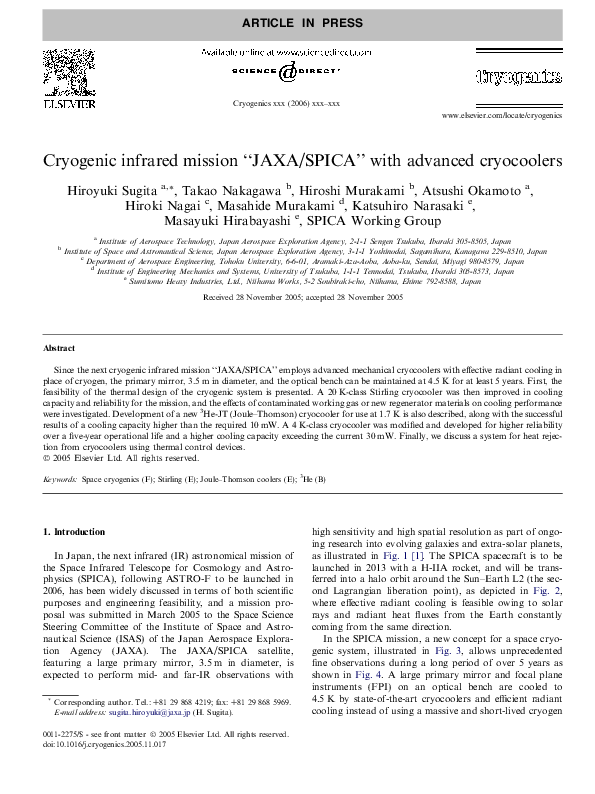 (PDF) Cryogenic infrared mission “JAXA/SPICA” with advanced cryocoolers